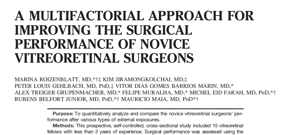 Estudo da Dra. Marina Roizenblatt na revista americana “Retina” – Roizenblatt